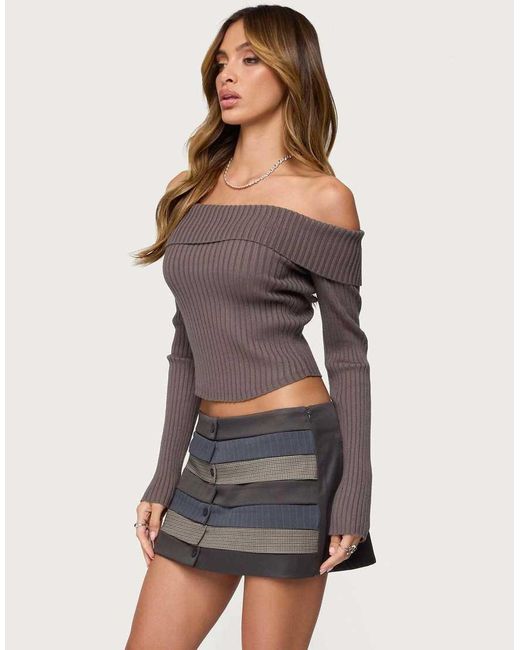 Edikted Lauren Knit Fold Over Top in Grey | Lyst UK