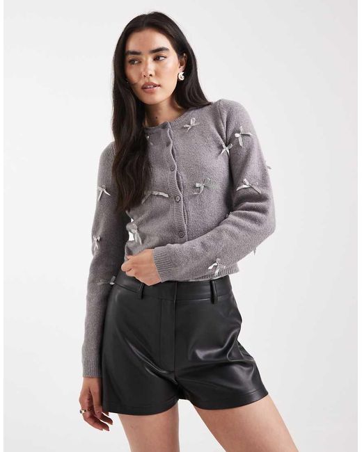 ASOS Faux Leather Micro Short in Grey | Lyst UK