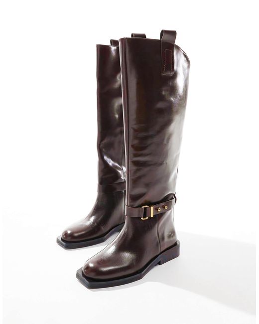 ASOS Asos Edition Premium Leather Over The Knee Riding Boots in Natural ...
