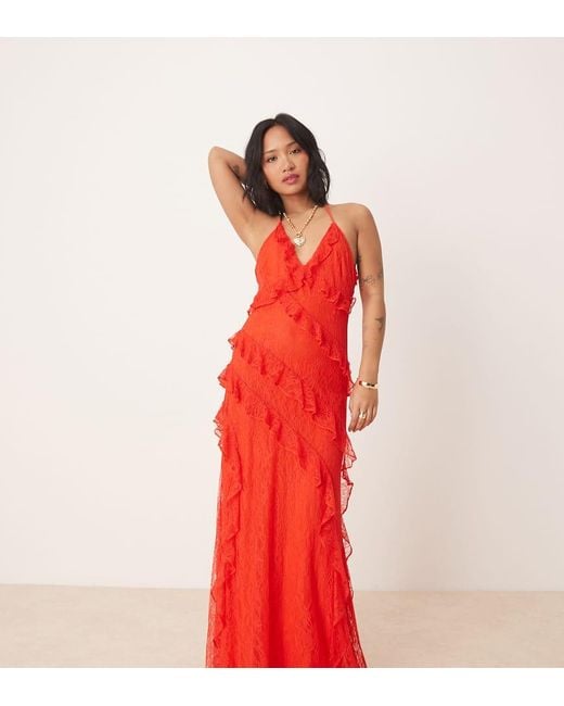 Forever New Lace Ruffle Maxi Dress in Red | Lyst UK