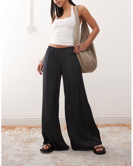 Weekday Wide Leg Satin Trousers in Black | Lyst