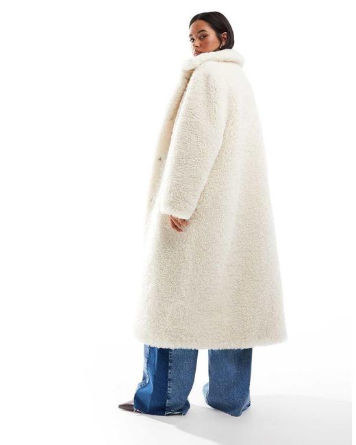 ASOS Longline Curly Borg Coat in White | Lyst UK