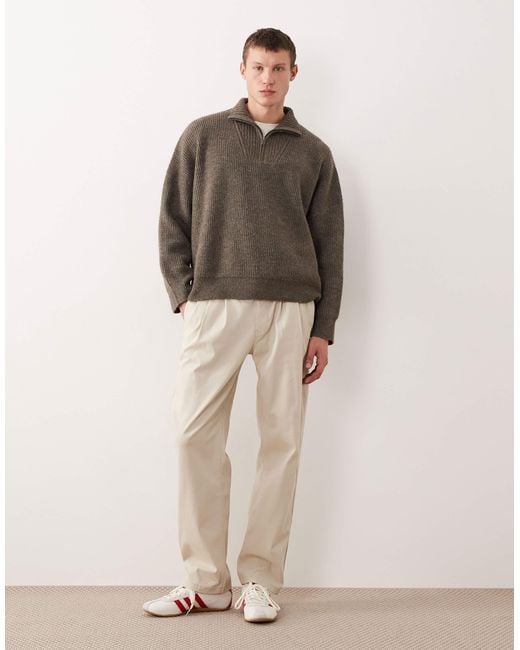 ASOS Super Oversized Boxy Fit Knitted Rib Funnel Neck Jumper in Brown ...