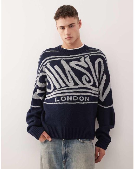 Collusion Boxy Knitted Sweat Jumper in Blue for Men | Lyst UK
