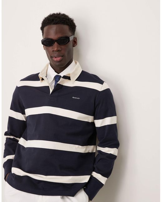 GANT Striped Logo Rugby Shirt in Blue for Men | Lyst