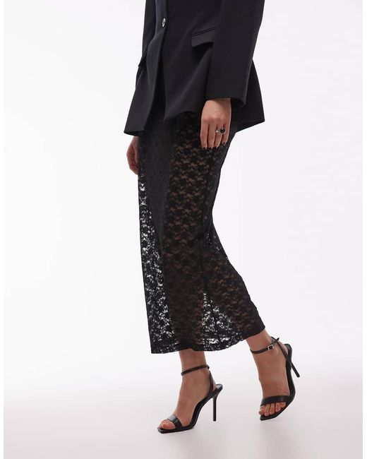 ASOS Lace Sheer Column Maxi Skirt in Black | Lyst UK