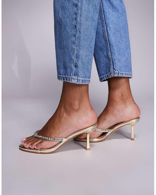 SIMMI Sheen Diamante Toe Thong Heeled Sandals in Blue | Lyst UK