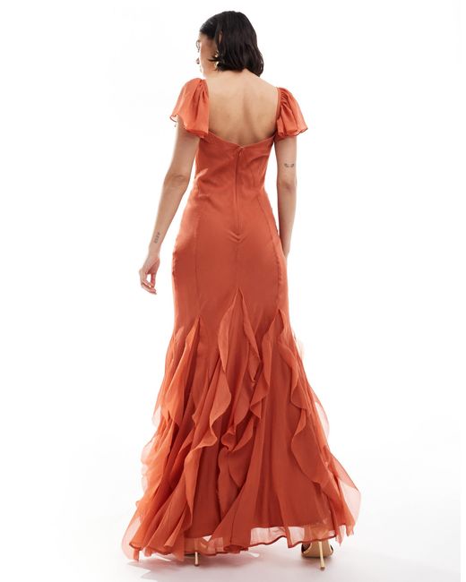 ASOS Flutter Sleeve Maxi Dress With Ruffle Panels in Red | Lyst Canada