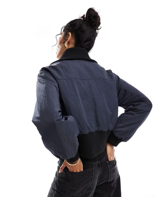 ASOS Rib Collar Casual Jacket in Blue | Lyst