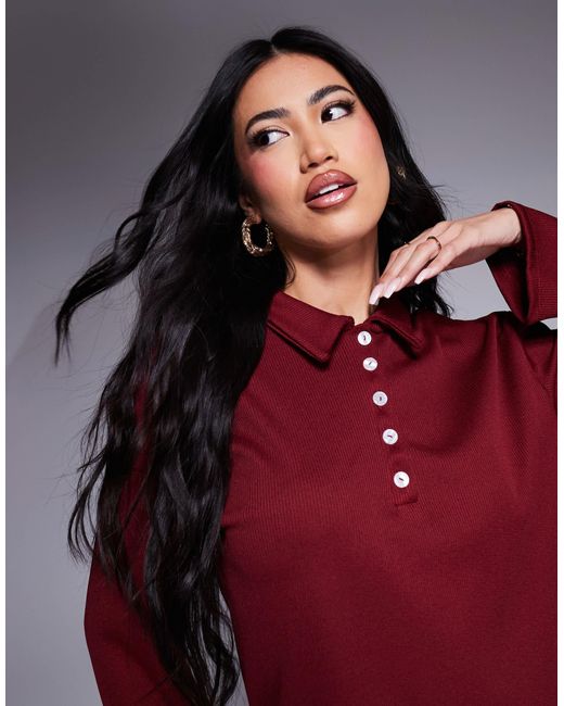 ASOS Co-ord Jersey Boxy Polo Top in Red | Lyst