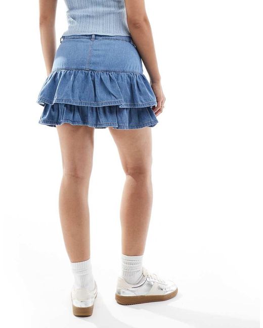 ASOS Denim Mini Skirt With Ruffle Hem in Blue | Lyst UK