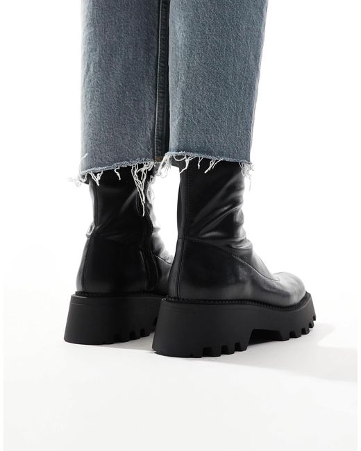 Stradivarius Chunky Flat Boot in Blue | Lyst