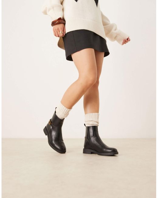 ASOS Wide Fit Archie Flat Smart Ankle Boots With Buckle in Black | Lyst