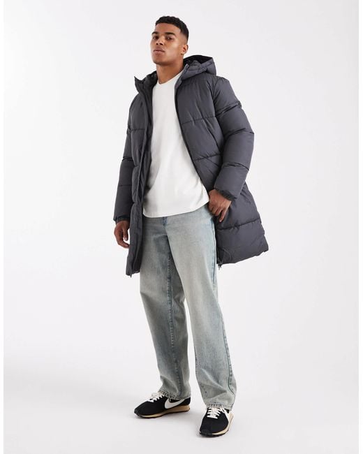JJ Rebel Longline Padded Coat in Gray for Men | Lyst