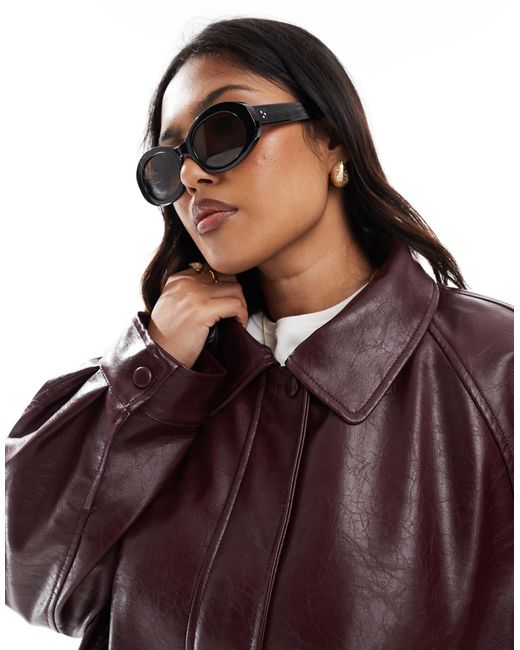 ASOS Asos Design Curve Leather-look Oversized Bomber Jacket in Red | Lyst
