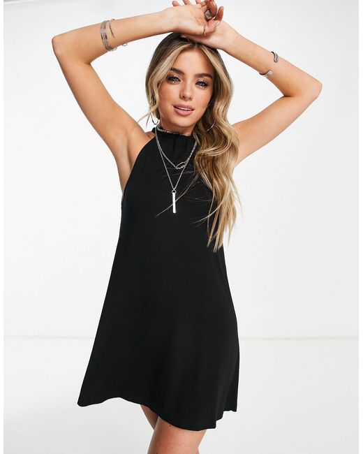 ASOS Gathered Neck Mini Dress With Open Back in Black | Lyst UK ASOS Gathered Neck Mini Dress With Open Back in Black | Lyst UK