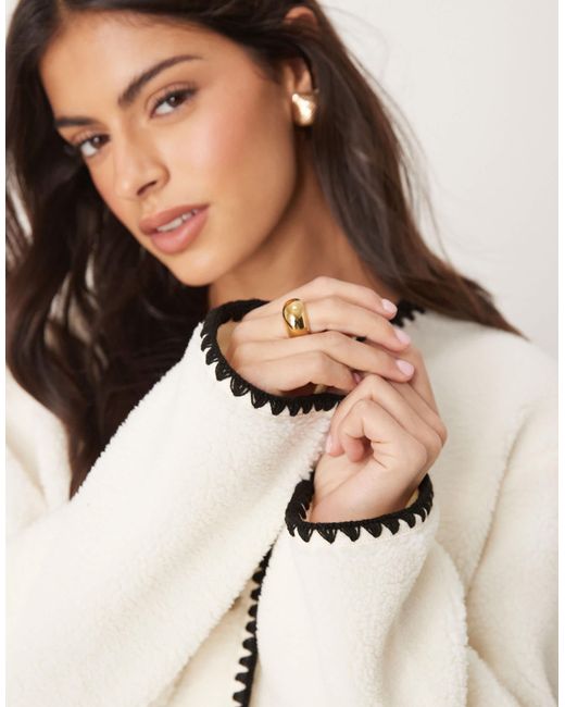ASOS Collared Borg Jacket With Blanket Stitch Detail in Natural | Lyst