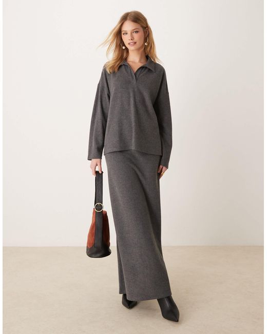 ASOS Open Collar Supersoft Oversized Top Co Ord in Gray | Lyst