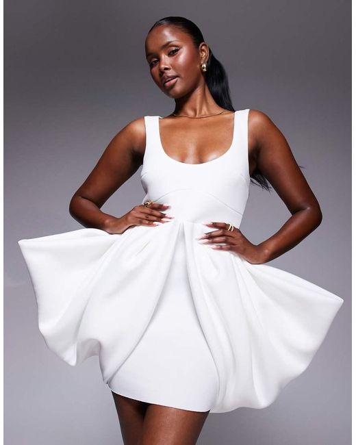 ASOS Dramatic Bow Skirt Structured Mini Dress in Grey | Lyst UK