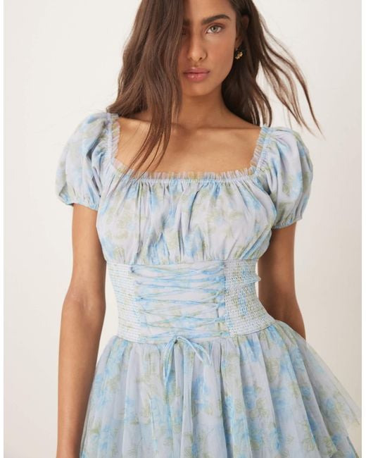 Amy Jane London Arabella Corset Waist Tiered Maxi Dress in Blue | Lyst