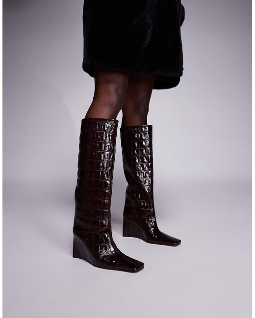 ASOS Clarissa Premium Leather Wedge Pull On Boots With Chisel Toe in ...