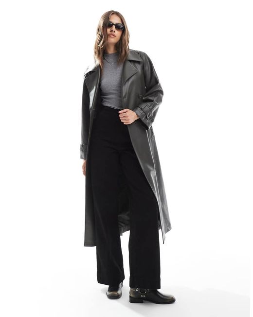 New Look Pu Trench Coat in Black | Lyst UK