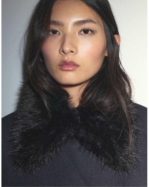 Stradivarius Coat With Faux Fur Collar With Felt Texture in Blue | Lyst UK