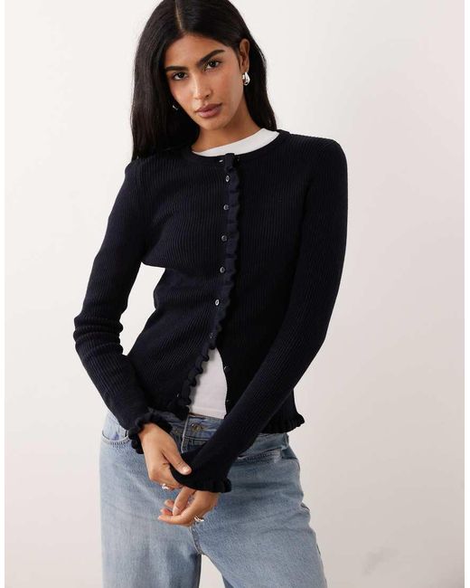 Mango Wool Mix Frill Edge Cardigan in Blue | Lyst UK