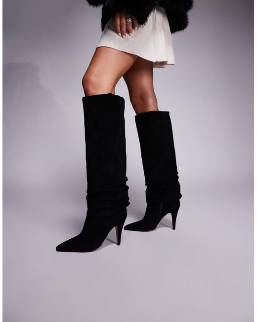 ASOS Carissa Slouch Heeled Knee Boots in Black | Lyst