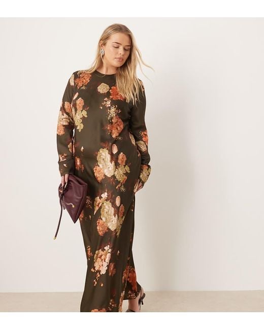 ASOS Asos Design Curve Seamed Matte Satin Slip Maxi Dress in Natural ...