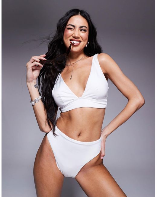 ASOS Maya Mix And Match High Leg High Waist Bikini Bottoms in White | Lyst