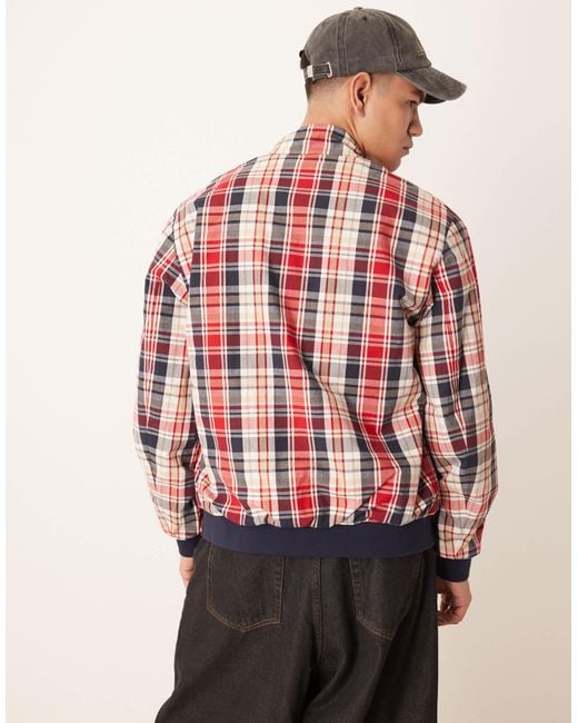 GANT Reversible Plaid/plain Harrington Jacket in Pink for Men | Lyst