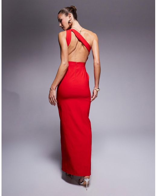 Vesper Asymmetric Backless Maxi Dress With Thigh Split in Red | Lyst