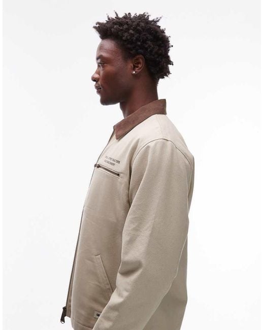 CAT WWR Canvas Two Way Zip Logo Jacket in Natural for Men | Lyst UK