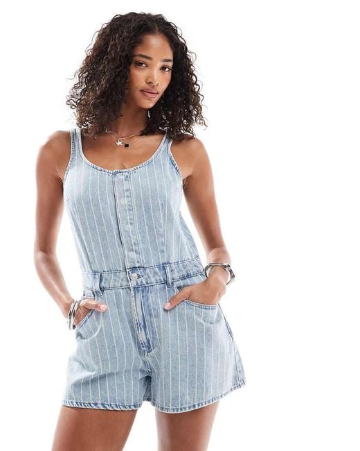 ASOS Denim A Line Playsuit in Blue | Lyst UK