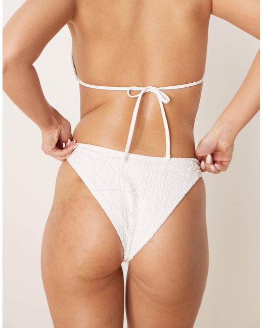 ASOS Bertie Broderie High Leg Bikini Bottom in Brown | Lyst