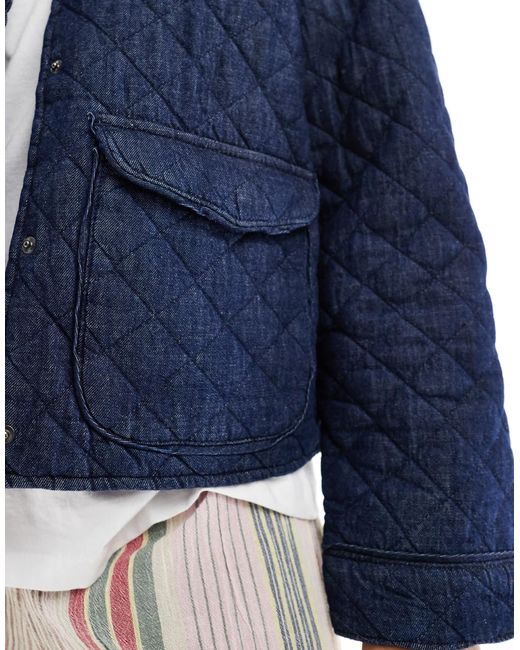 ONLY Quilted Denim Jacket With Front Pocket Detail in Blue | Lyst