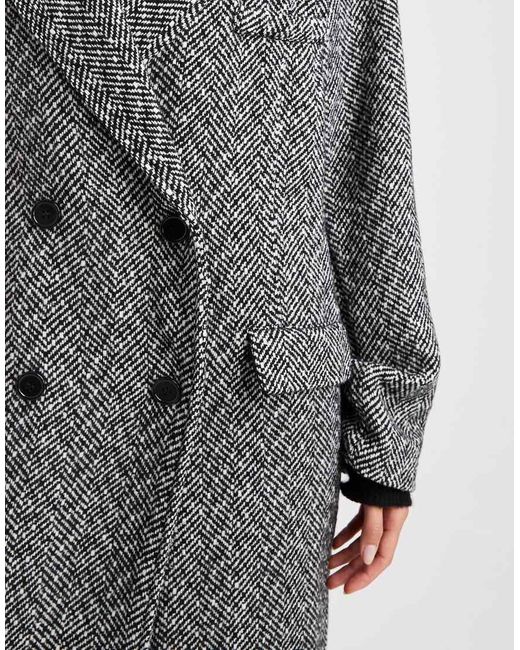Wednesday's Girl Double Breated Longline Tweed Coat in Grey | Lyst UK