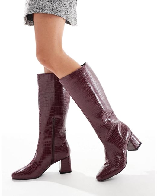 London Rebel Lara Mid Block Heel Knee Boots in Red | Lyst