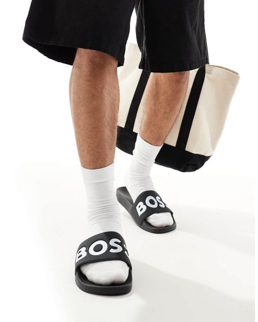 BOSS Boss Aryeh Logo Pool Sliders in Black for Men | Lyst