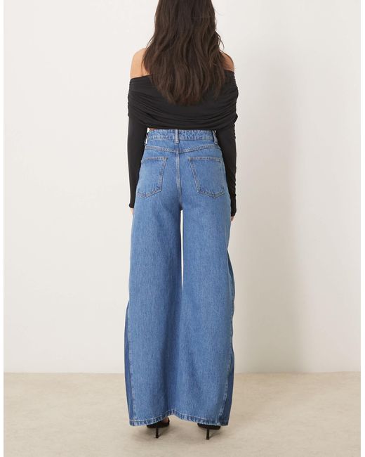 ASOS Flared Jean With Two-tone Panels in Blue | Lyst