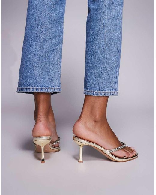 SIMMI Sheen Diamante Toe Thong Heeled Sandals in Blue | Lyst UK