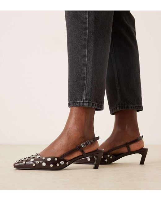 ASOS Wide Fit Shadow Embellished Chisel Toe Slingback Mid Heel Shoes in ...