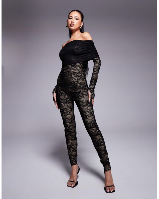 Wanderdoll Riri Lace Off The Shoulder Unitard in Blue | Lyst