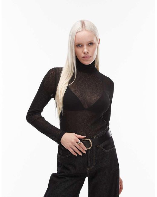 ASOS Gauzy Sheer Roll Neck Top in Black | Lyst UK