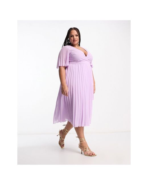 Asos Asos Design Curve Exclusive Pleated Midi Dress With Kimono Sleeve