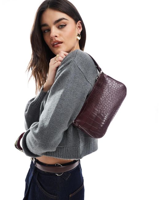Bershka Croc Effect Shoulder Bag in Gray | Lyst
