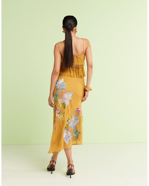 ASOS Fringe Detail Embroidered Maxi Dress in Yellow | Lyst