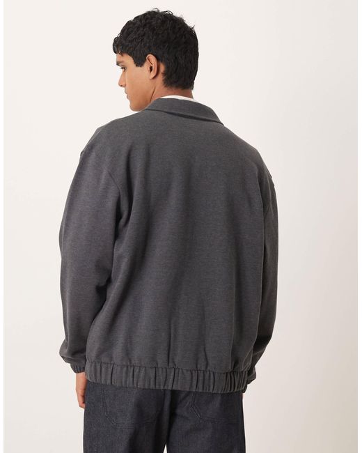 ASOS Relaxed Button Through Jersey Harrington Jacket in Gray for Men | Lyst