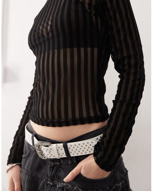 Collusion Sheer Stripe Backless Top in Black | Lyst